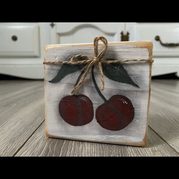 Holiday | Rustic Farmhouse Red Cherries Block | Poshmark